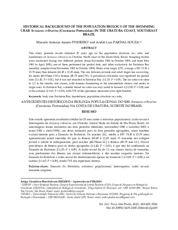 (PDF) Historical background of the population biology of the swimming ...