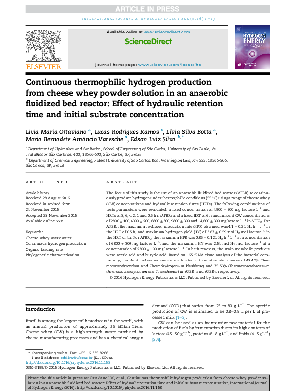 (PDF) Continuous thermophilic hydrogen production and microbial community analysis from ...