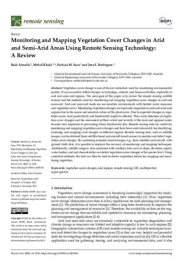 (PDF) Monitoring and Mapping Vegetation Cover Changes in Arid and Semi-Arid Areas Using Remote ...