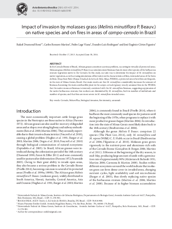 (PDF) Impact of invasion by molasses grass (Melinis minutifloraP. Beauv ...