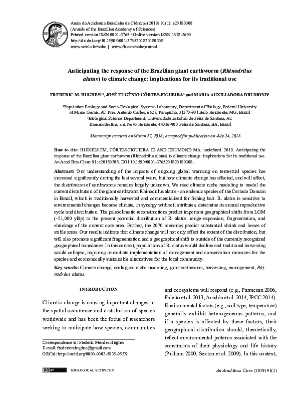 (PDF) Anticipating the response of the Brazilian giant earthworm (Rhinodrilus alatus) to climate ...