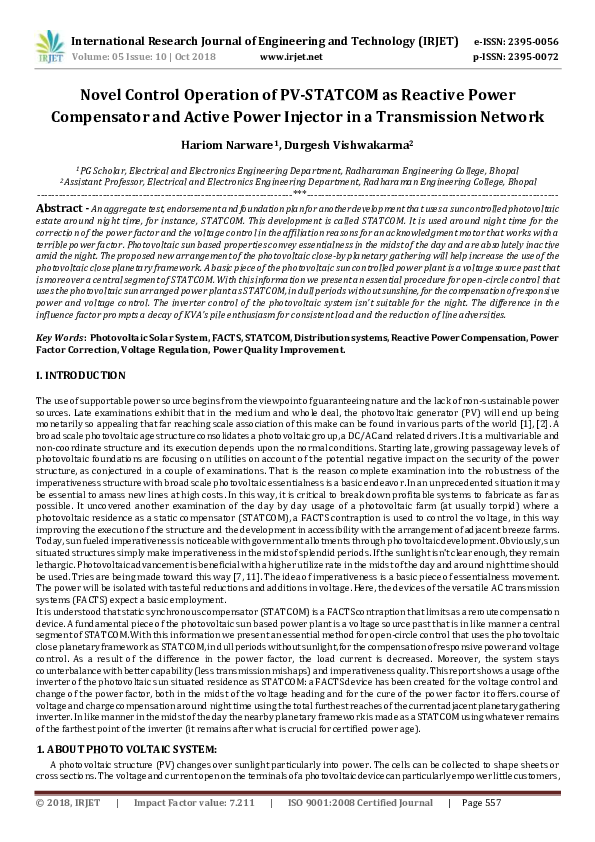 (PDF) Novel Control Operation of PV-STATCOM as Reactive Power ...