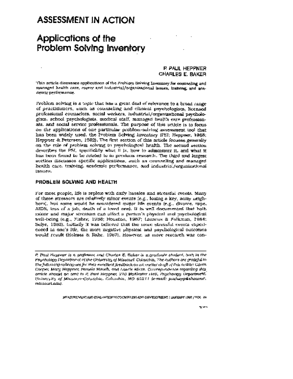 (PDF) Applications of the Problem Solving Inventory