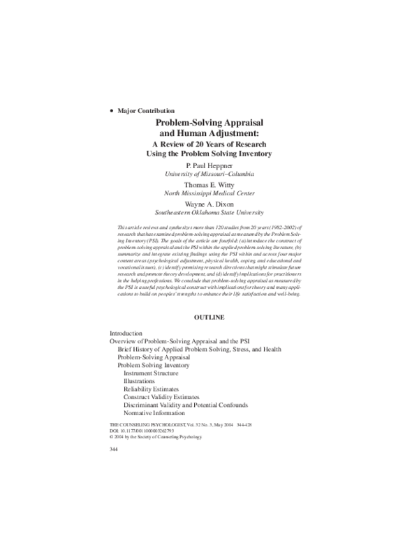 (PDF) THE COUNSELING PSYCHOLOGIST / May 2004 Heppner et al. / PROBLEM ...