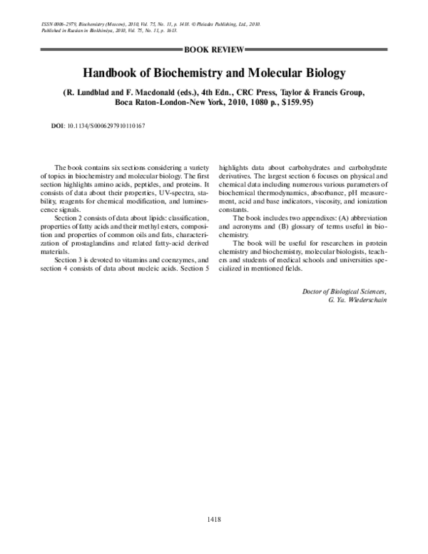 (PDF) Handbook of Biochemistry and Molecular Biology