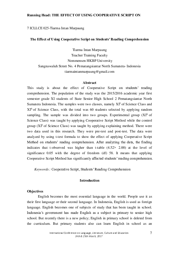 (PDF) The Effect of Using Cooperative Script on Students' Reading ...