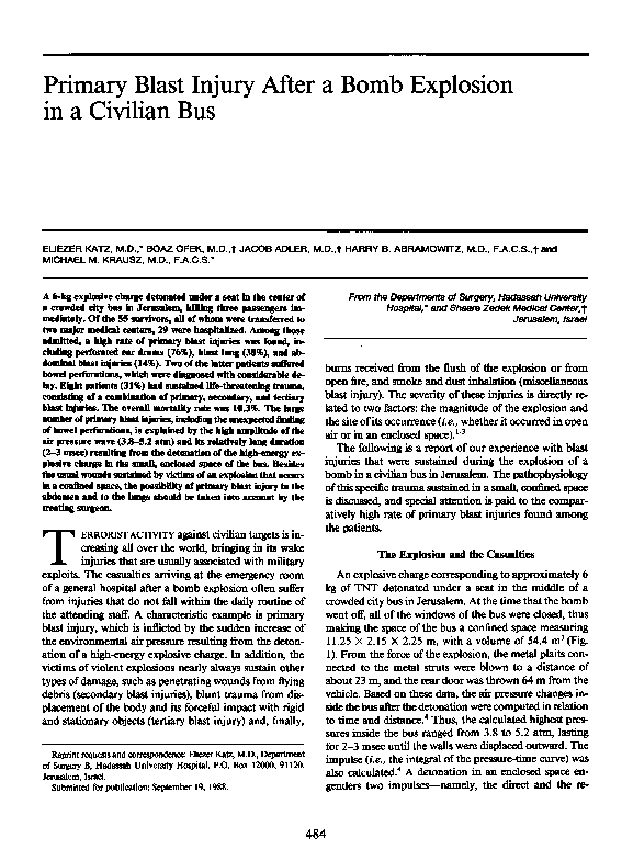 (PDF) Primary Blast Injury After a Bomb Explosion in a Civilian Bus
