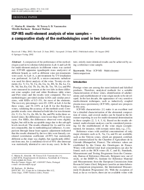(PDF) ICP-MS multi-element analysis of wine samples – a comparative study of the methodologies ...