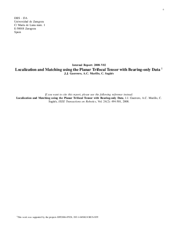 (PDF) Localization and Matching Using the Planar Trifocal Tensor With Bearing-Only Data | Ana ...