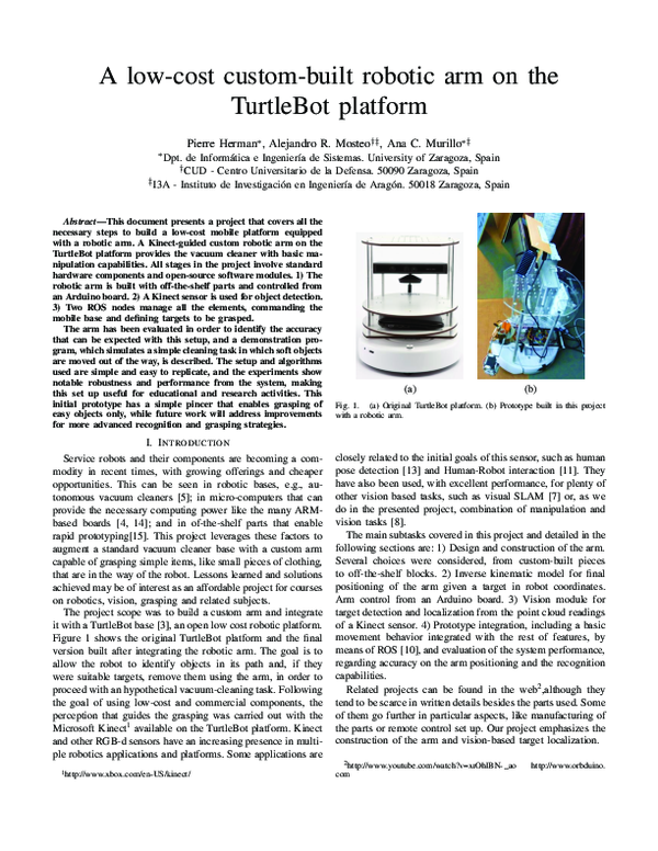 (PDF) A low-cost custom-built robotic arm on the TurtleBot platform