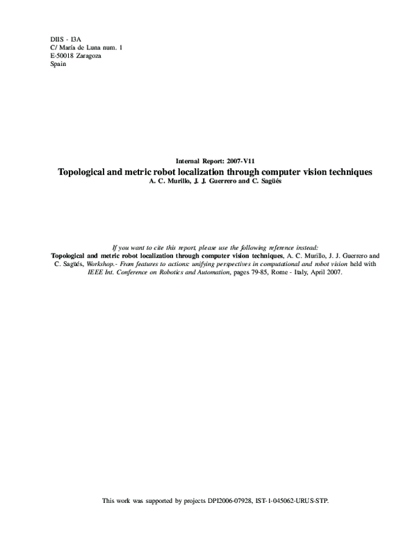 (PDF) Topological and Metric Robot Localization through Computer Vision Techniques
