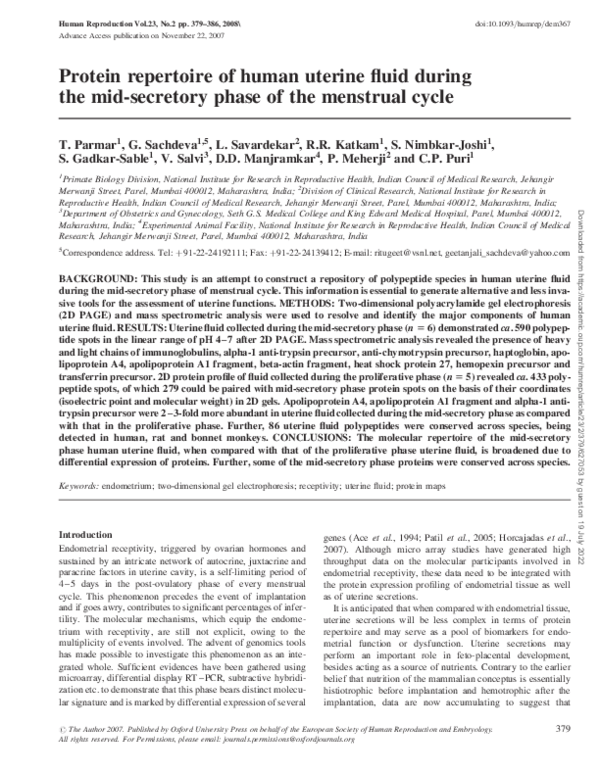 (PDF) Protein repertoire of human uterine fluid duringthe mid-secretory ...