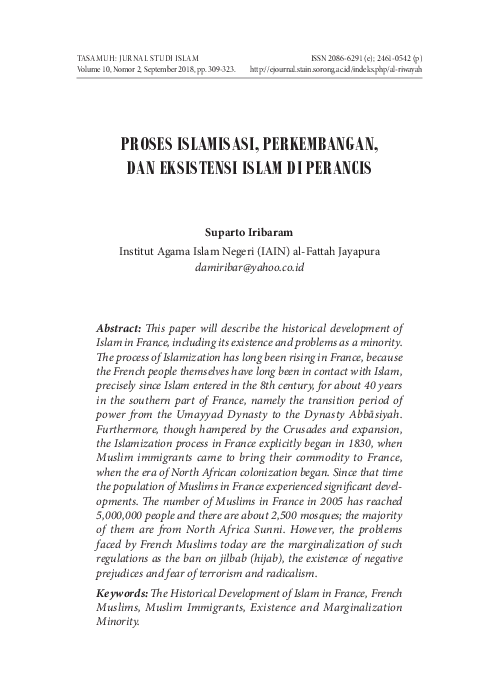(PDF) Proses Islamisasi, Perkembangan, Dan Eksistensi Islam DI Perancis