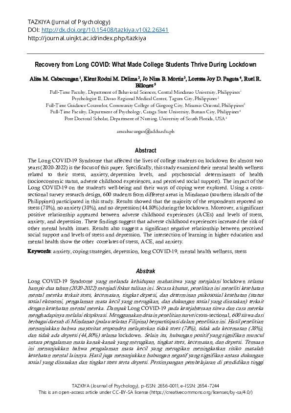 (PDF) Recovery from Long COVID: How College Students Thrive During Lockdown