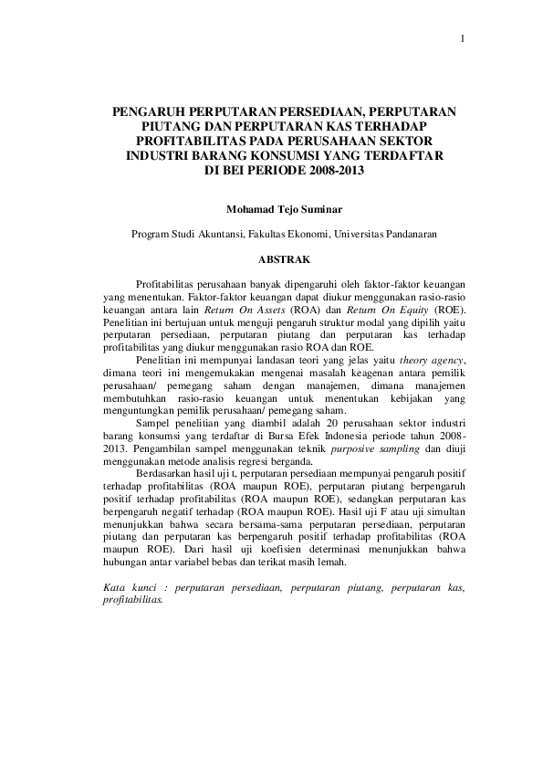 (PDF) Pengaruh Perputaran Persediaan, Perputaran Piutang Dan Perputaran ...