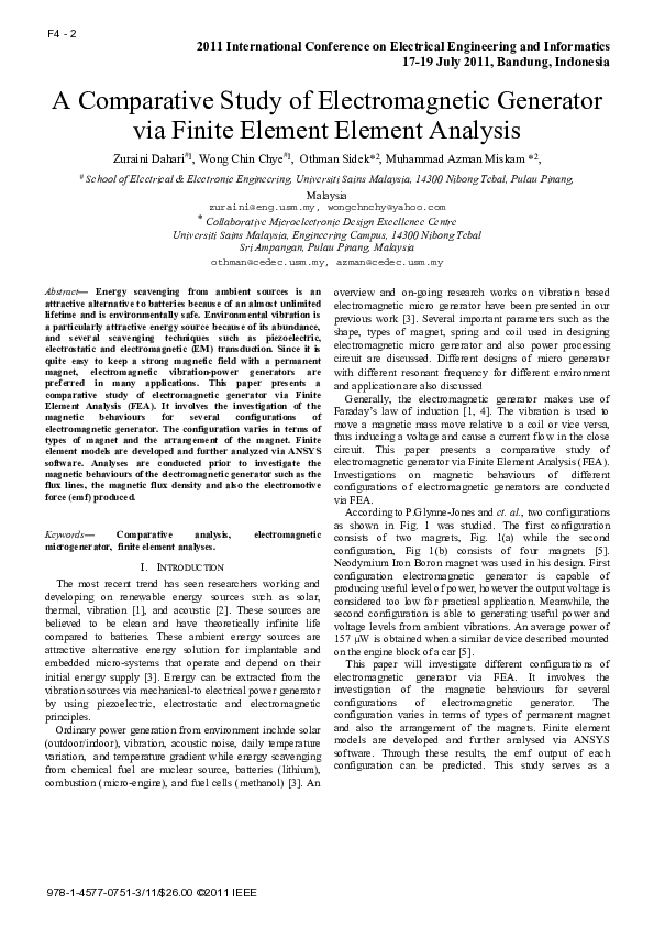 (PDF) A comparative study of electromagnetic generator via finite element element analysis