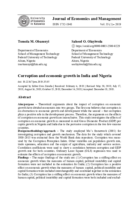 (PDF) Corruption and economic growth in India and Nigeria