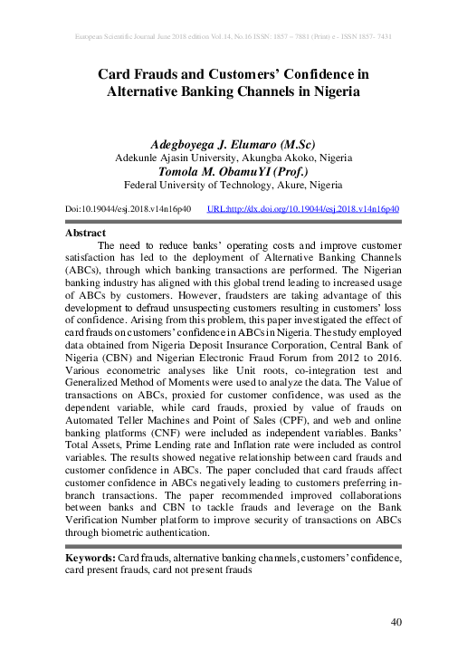 (PDF) Card Frauds and Customers’ Confidence in Alternative Banking ...
