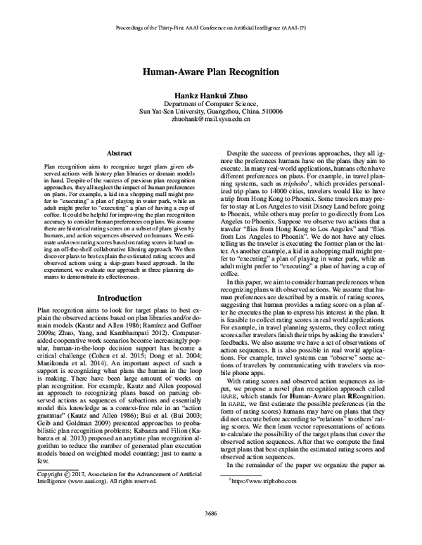 (PDF) Human-Aware Plan Recognition
