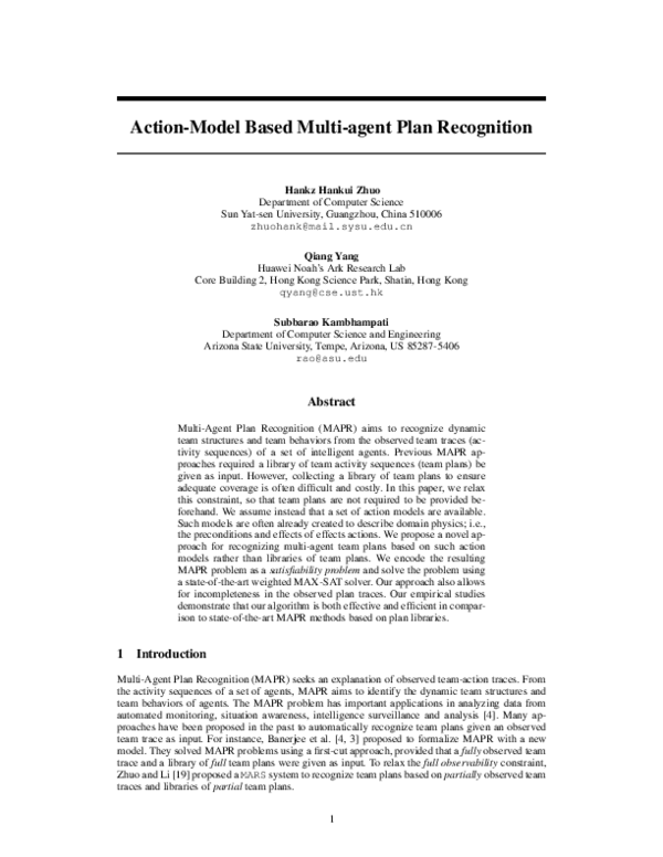(PDF) Action-Model Based Multi-agent Plan Recognition