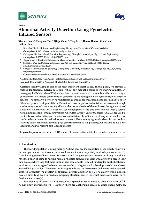 (PDF) Abnormal Activity Detection Using Pyroelectric Infrared Sensors