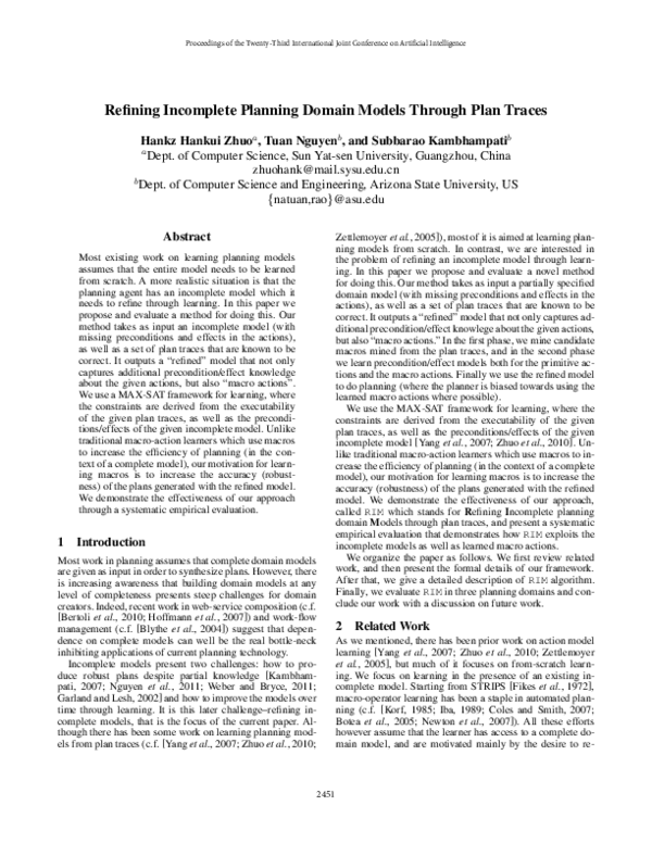 (PDF) Refining incomplete planning domain models through plan traces