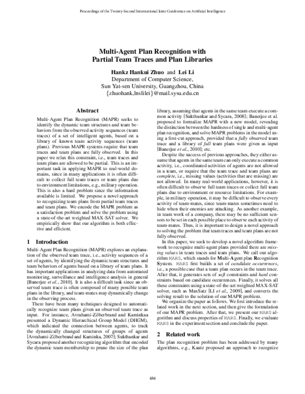 (PDF) Multi-Agent Plan Recognition with Partial Team Traces and Plan Libraries