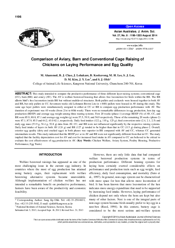 (PDF) Comparison of Aviary, Barn and Conventional Cage Raising of ...