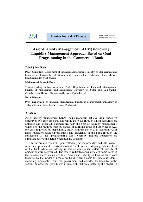 (PDF) Asset-Liability Management (ALM) Following Liquidity Management ...