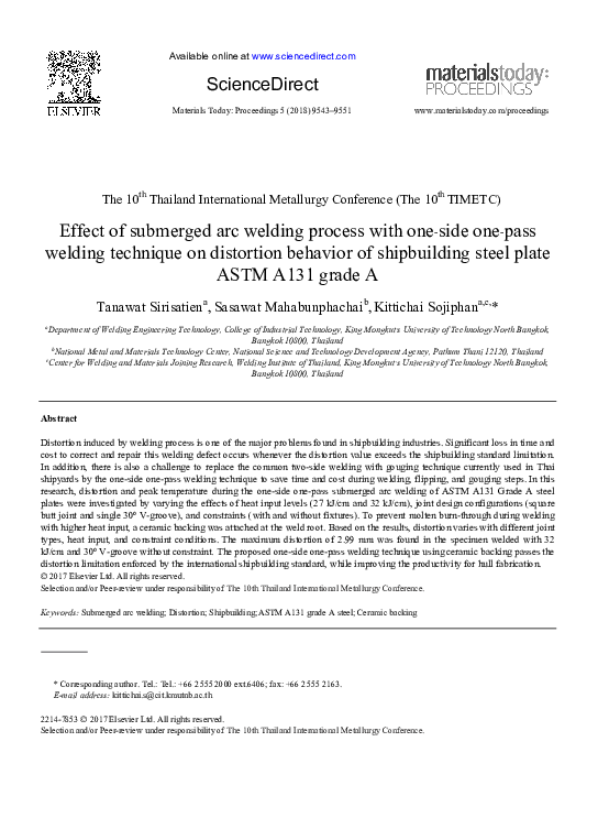 (PDF) Effect of submerged arc welding process with one-side one-pass ...