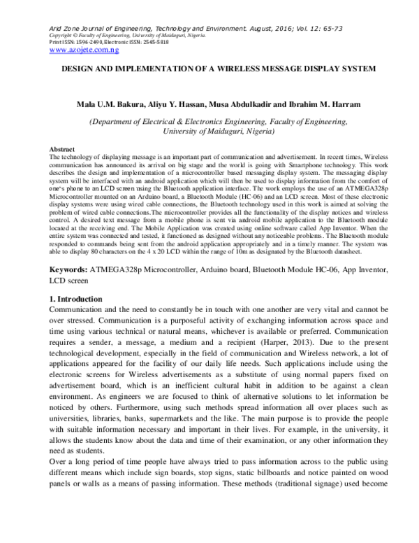 (PDF) Design and Implementation of a Wireless Message Display System