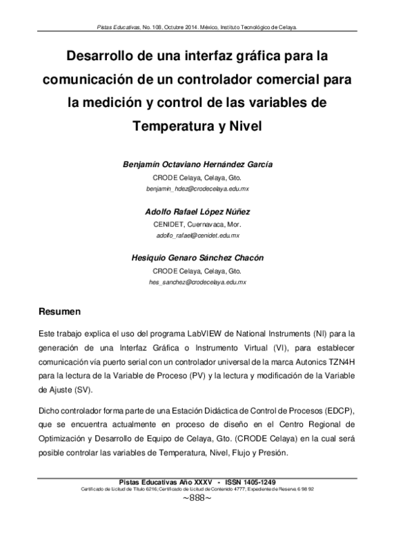 (PDF) Desarrollo de una interfaz gráfica para la comunicación de un ...