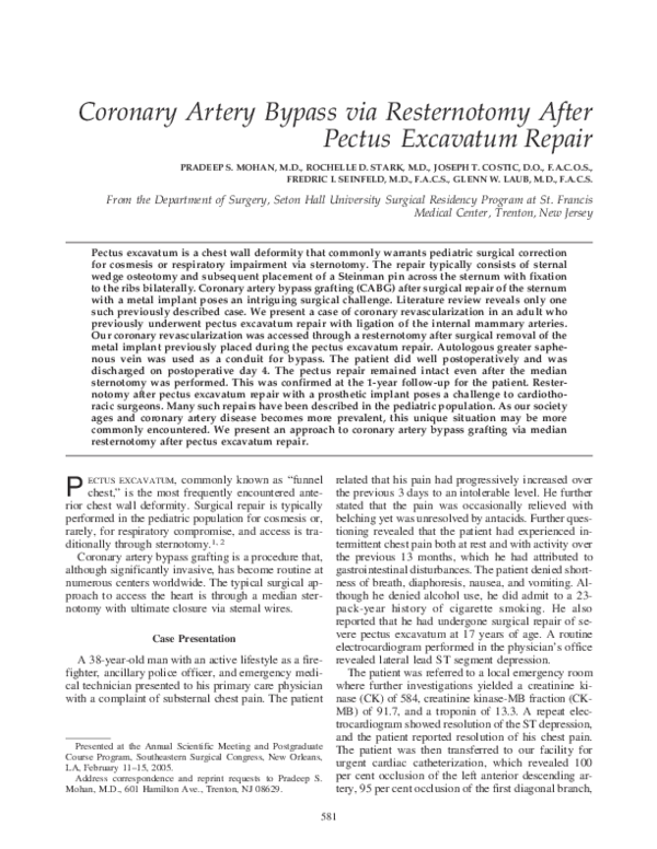 (PDF) Coronary Artery Bypass via Resternotomy after Pectus Excavatum ...