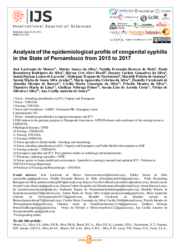 (PDF) Analysis of the epidemiological profile of congenital syphilis in ...