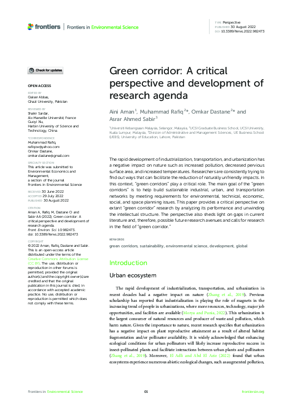 (PDF) Green corridor: A critical perspective and development of ...