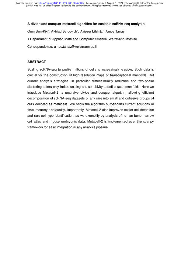 (PDF) A divide and conquer metacell algorithm for scalable scRNA-seq ...