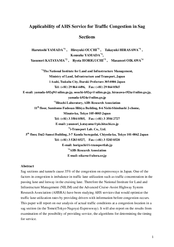 (PDF) Applicability of AHS Service for Traffic Congestion in Sag Sections