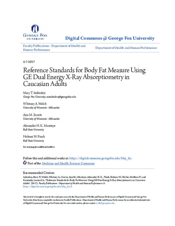 (PDF) Reference Standards for Body Fat Measure Using GE Dual Energy X ...