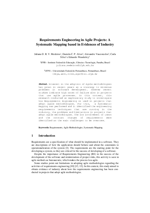 (PDF) Requirements Engineering in Agile Projects: A Systematic Mapping based in Evidences of ...