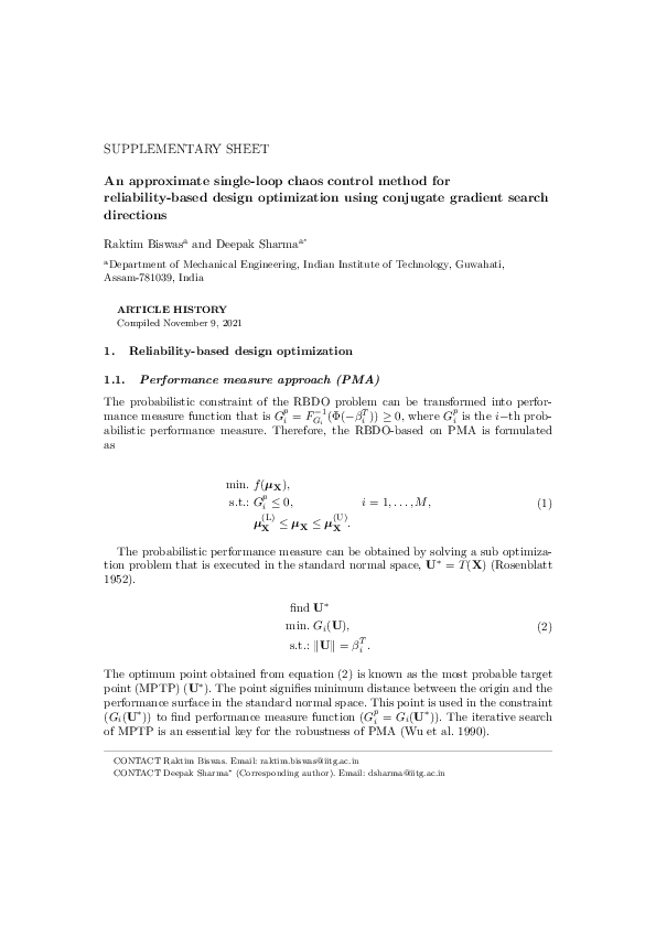 (PDF) An approximate single-loop chaos control method for reliability based design optimization ...