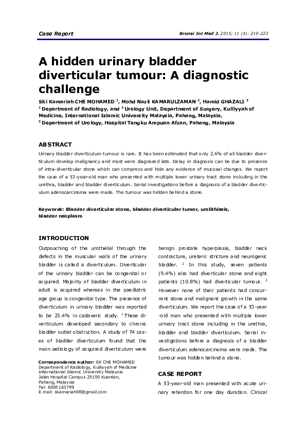 (PDF) A hidden urinary bladder diverticular tumour: a diagnostic challenge