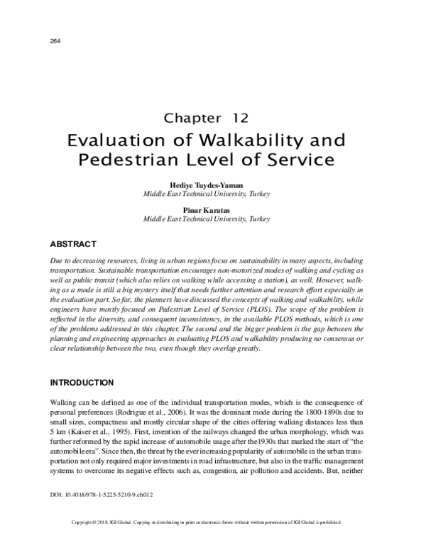 (PDF) Evaluation of Walkability and Pedestrian Level of Service