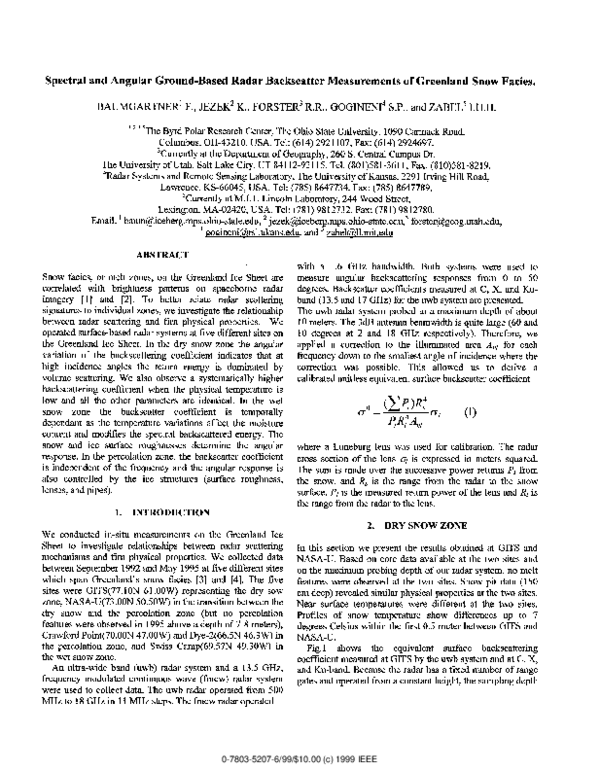 (PDF) Spectral and angular ground-based radar backscatter measurements of Greenland snow facies