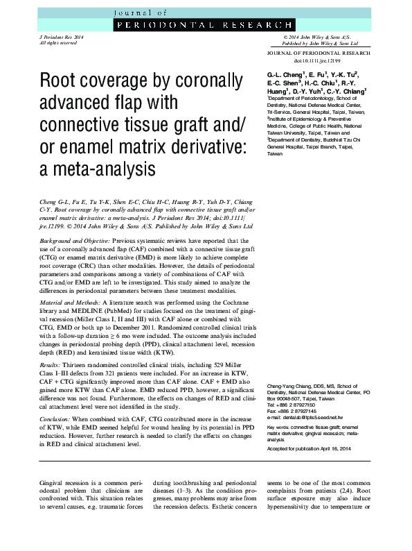 (PDF) Root coverage by coronally advanced flap with connective tissue ...