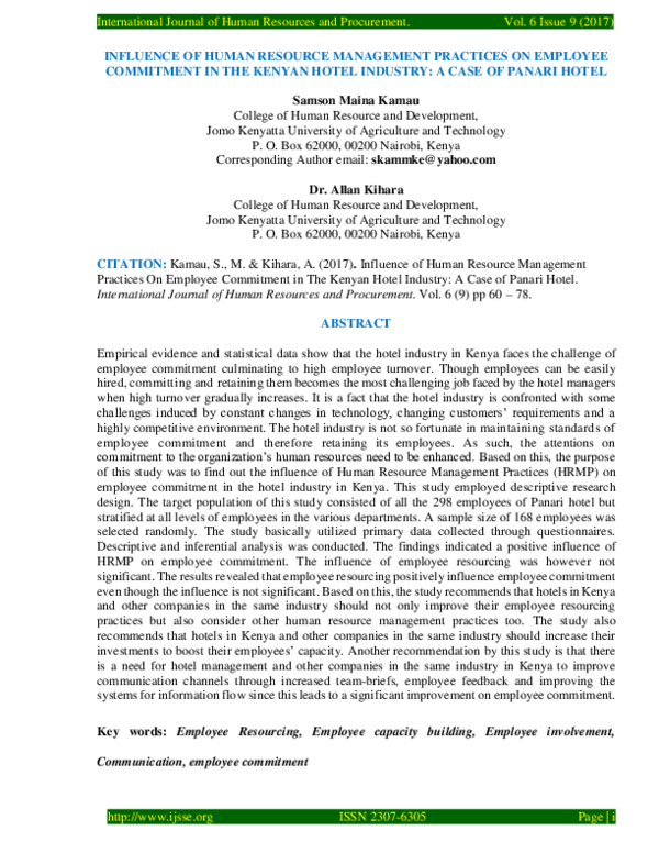 (PDF) Influence of Human Resource Management Practices on Employee Commitment in the Kenyan ...