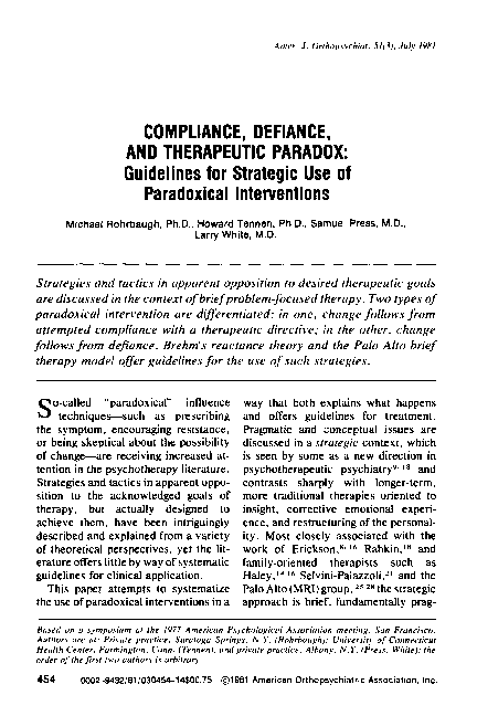 (PDF) Compliance, defiance, and therapeutic paradox: Guidelines for ...