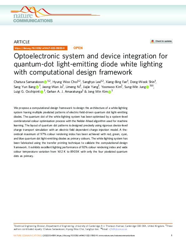 (PDF) Optoelectronic system and device integration for quantum-dot light-emitting diode white ...