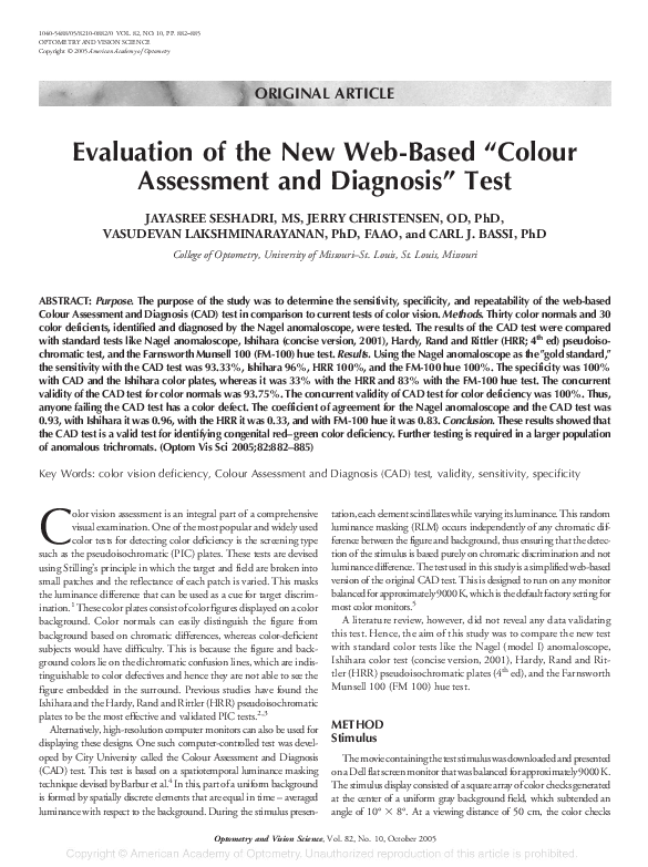 (PDF) Evaluation of the New Web-Based “Colour Assessment and Diagnosis ...