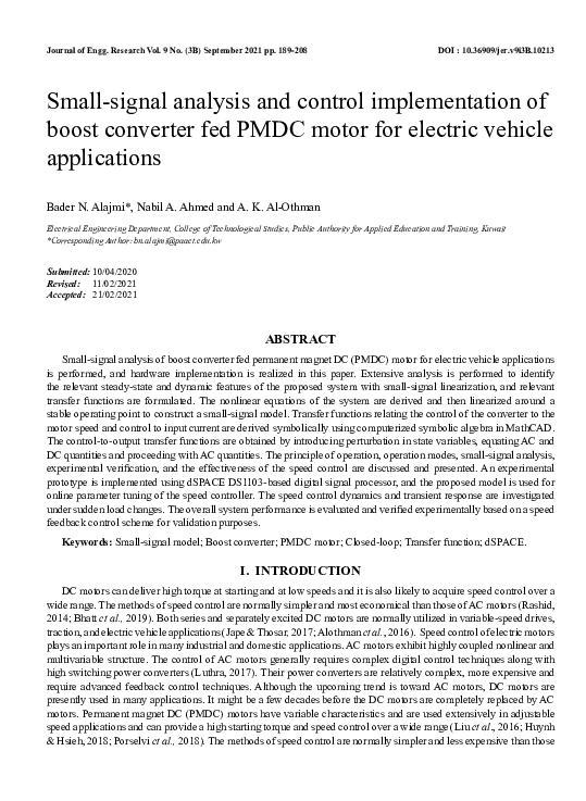 (PDF) Small-signal analysis and control implementation of boost converter fed PMDC motor for ...