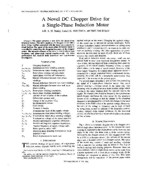 (PDF) A novel DC chopper drive for a single-phase induction motor
